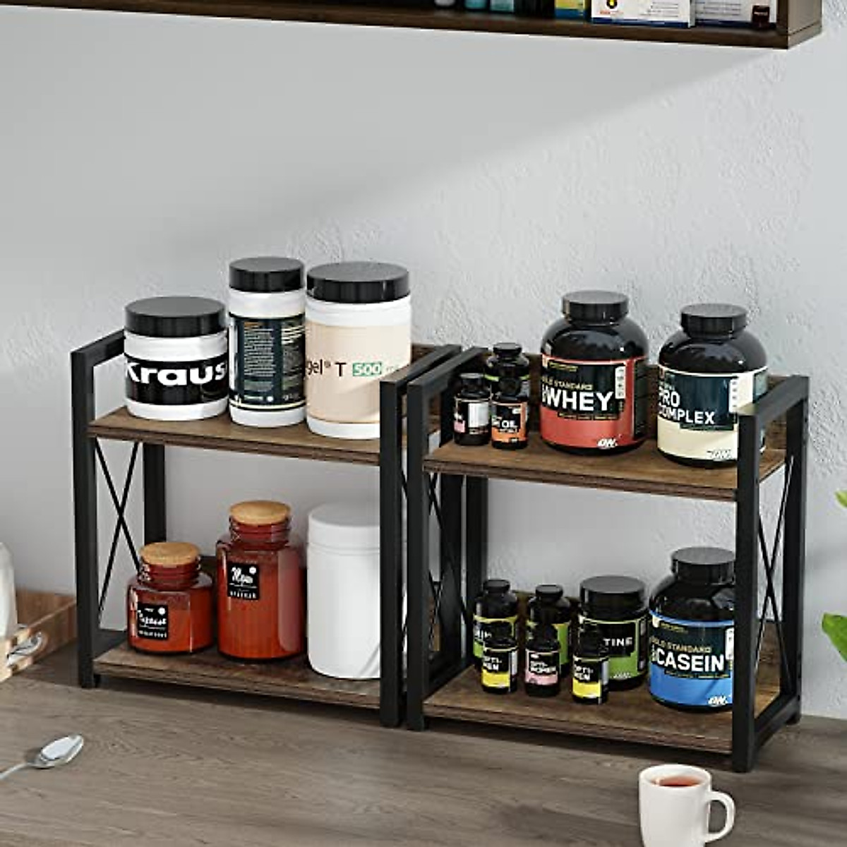 Giikin 2 Tier Lazy Susan Organizer, 2 Tier Spice Turntable Organizer, Circle Rotating Lazy Susan Turntable for Kitchen Countertop and Cabinet, 9.8 Inches (Rustic Brown)