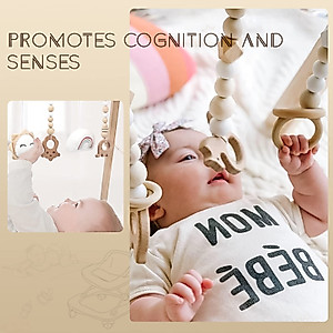 Wooden Baby Play Gym, WOOD CITY Foldable Baby Gym with 6 Hanging Sensory Toys for Infants Activity, Newborn Gifts for Baby Girl and Boy (Natural Wood)