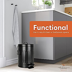 Autumn Alley Farmhouse Bathroom Trash Can - Black Bathroom Trash Can with Lid and Pedal for Rustic Bathroom, Farmhouse Kitchen Trash Can, Country Home Décor, 5L, 1.3 Gallon, Matte Black