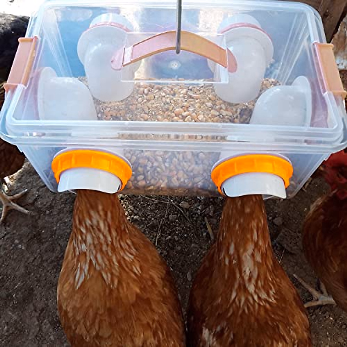 RTOSY DIY Chicken Feeder Port, 6 Pack No Waste Poultry Feeder Kit with Caps & Hole Saw, Rain Proof DIY Automatic Chicken Feeders for Buckets, Barrel, Bins (6 Ports & 1 Hole Saw)