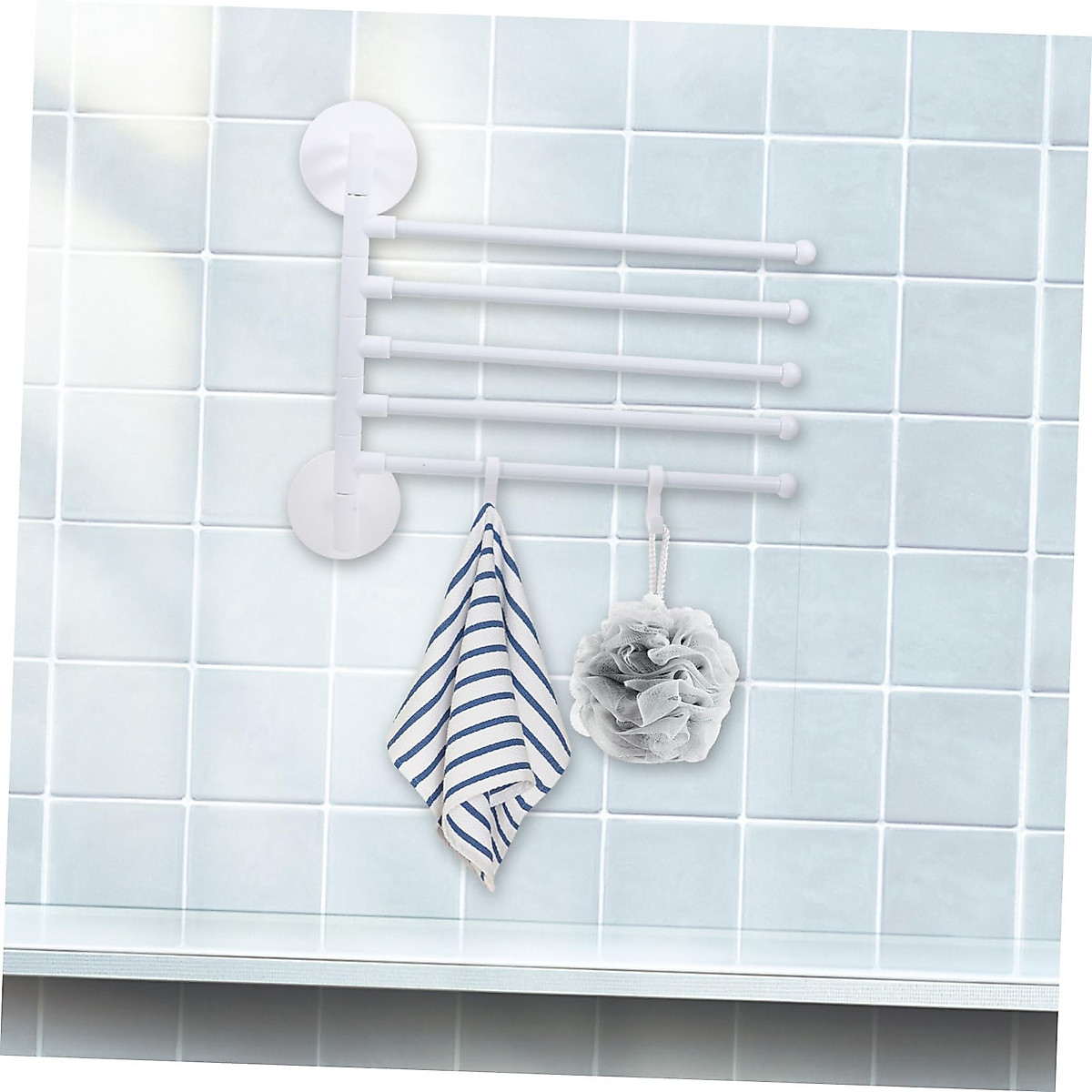 PRETYZOOM 1 Set Drying Rack Swivel Towel Rack Coat Hangers Towels Towel Bar Bath Towel Rack Towel Rod Towel Hanging Shelf Kitchen Towel Rack White No Punching Dishcloth to Rotate Rubber