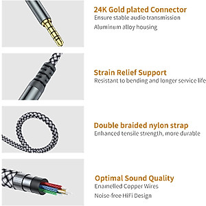Headphone Splitter, (Hi-Fi Sound) Nylon-Braided Extension Cable Audio Stereo Y Splitter, 3.5mm Male to 2 Ports 3.5mm Female Headset Splitter for Phone, TabletsPS4, Switch & More