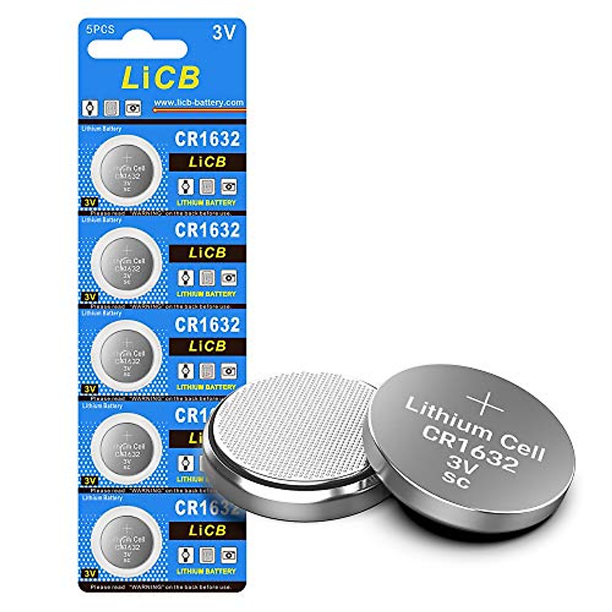 LiCB 5 Pack CR1632 Battery, Long-Lasting & High Capacity CR 1632 Lithium Batteries for Car Remote & Key Fob,3V Coin & Button Cell