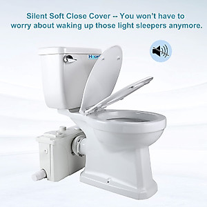 Macerating Toilet, Upflush Toilet For Basement Toilet System, 700w Maerator Pump with 4 Water Inltes, with Toilet Bowl, Water Tank, Toilet Seat, Extension Pipe