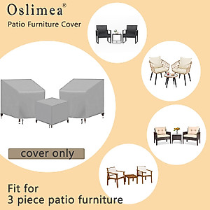 3 Piece Outdoor Veranda Patio Garden Furniture Cover Set with 420D Waterproof Fabric, Patio Furniture Covers Set with Windproof Buckle Strap Fit for Outdoor Wicker Rattan Chair Sets, Grey