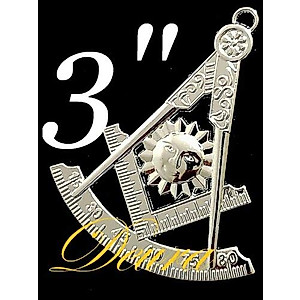 DEURA Past Master MASON Masonic Collar Jewel SQUARE & COMPASS SILVER PLATED 3"