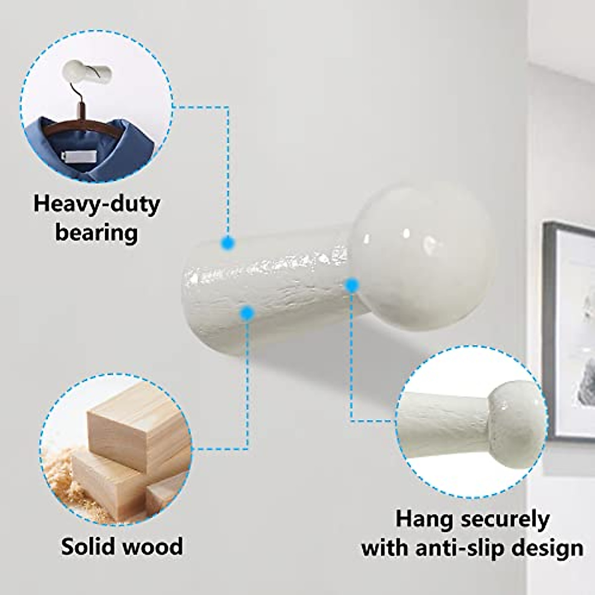 Svaitend Screw-On Solid Wood Hook Coat Hook Towel Hook Shaker Pegs for Bathroom Livingroom Garden 10 Pieces (White Paint)