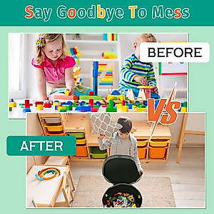 HOMBYS 22"x22"x14" Large Toy Chests & Organizers for Kids Boys Girls Building Bricks, Foldable Toy Storage Basket and Play Mat for Kids Room Nursery Playroom