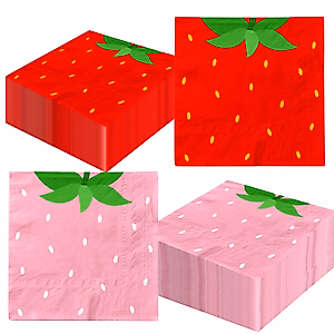 Strawberry Birthday Decorations,40pcs Strawberry Party Napkins Pink and Red Berry Sweet One Napkins for Strawberry Party Berry Sweet Baby Shower Party Supplies
