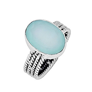 YoTreasure Aqua Chalcedony 925 Sterling Silver Braided Ring Jewelry