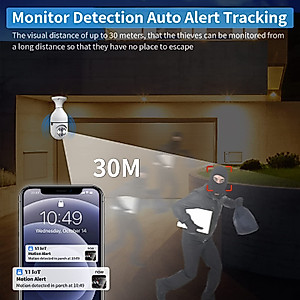 Upgraded 10x Zoom Dual Lens Light Bulb Camera, Waterproof Light Bulb Security Camera, 2MP 360° Light Bulb Camera Wifi Outdoor, 2.4Ghz 30m Auto Tracking Night Vision Motion Detection Light Bulb Camera