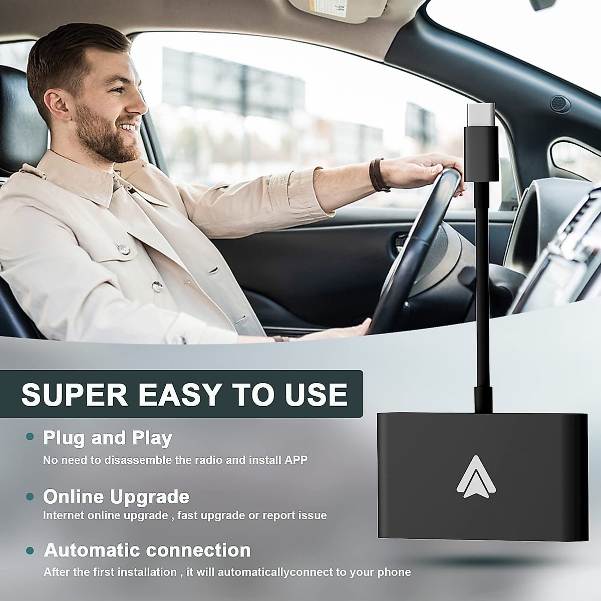 WQQBFF Wireless Android Auto Car Adapter，Android Phones Converts Wired Android Auto to Wireless - Direct Plug-in Type-c Adapter， Android Auto Wireless Adapter AI Box for Car with OEM（Black）