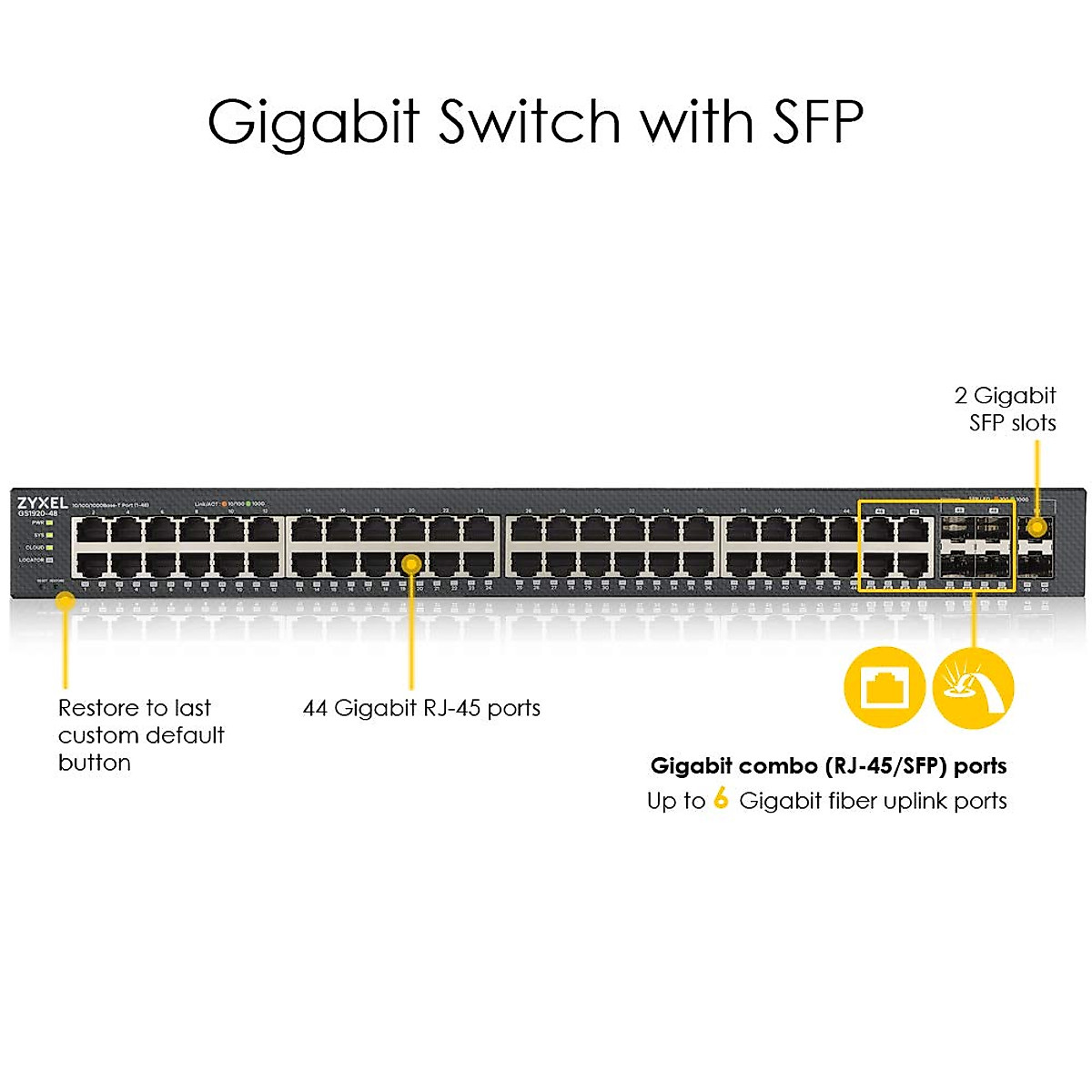 ZYXEL 48-Port Gigabit Ethernet Smart Switch (GS1920-48V2) - Managed, 4x SFP, Rackmount, Limited Lifetime Protection