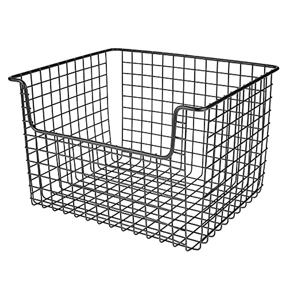 mDesign Metal Wire Food Storage Basket Organizer with Front Dip Opening for Organizing Kitchen Cabinets, Pantry Shelf, Bathroom, Laundry Room, Closets, Garage, Concerto Collection, Black