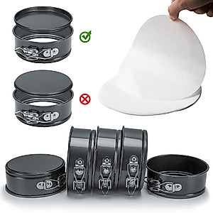 ZETEMC 4.5 Inch Mini Springform Pan, Set of 5 With 100pcs Wax Paper, Small Nonstick Cake Pan for Mini Cheesecakes, Pizzas and Quiches