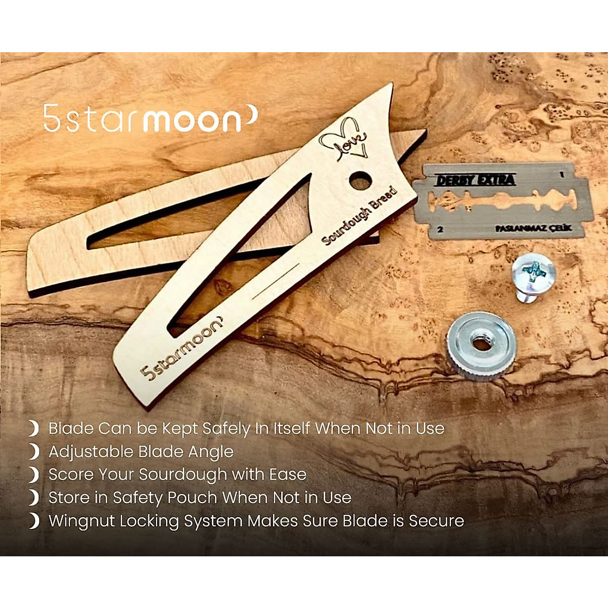 5 star moon US Designed - THE SHARK Bread Lame, Bread lame Tool for Rustic Sourdough Bread. This Artisan Baker Bread Lame used for Scoring Dough to Release Steam. Includes 1 lames 1 Protective pouch
