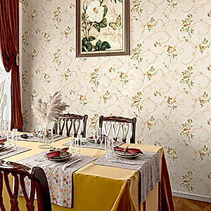 Skyblur Vintage Yellow Wild Floral Peel and Stick Wallpaper for Living Room Accent Walls American Country Rustic Flowers Wallpaper Floral 17.5"x78.7" Removable Adhesive Contact Paper Retro Wall Decor