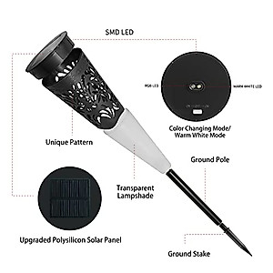 Solar Lights Outdoor , 4Pcs Garden Decor Solar Torch Lights with Color Changing&Warm White 2 Lighting Mode Waterproof Solar Garden Lights for Garden Dark Corner,Flower Bed,Walkway Lighting Decoration