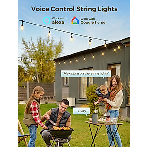 XMCOSY+ Outdoor String Lights, Smart Patio Lights 49Ft, APP WiFi Control, Work with Alexa, 15 LED Edison Bulbs, Waterproof, Extendable, Dimmable String Lights for Outside, Patio, Porch