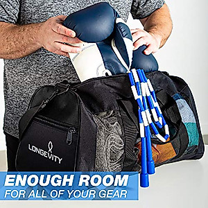 Longevity Gear Duffle Mesh Bags With Bottle Pocket, Breathable Duffel Bag for Sweaty Clothes and Equipment, Workout Bag, Gym Bag, Wrestling Bag, Swimmers, Active Athletes, | No More Stink