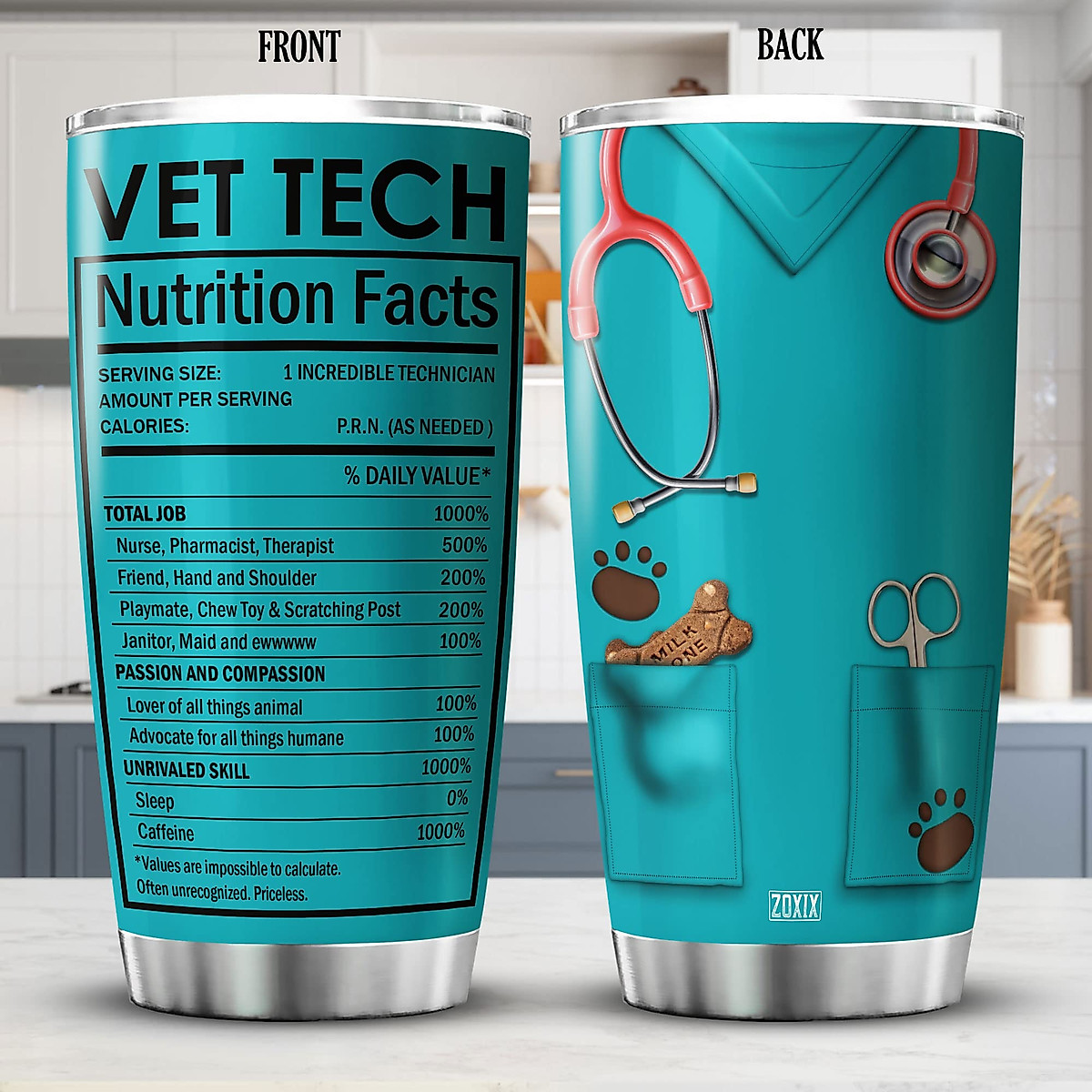 ZOXIX Veterinarian Coffee Tumbler Vet Tech Nutrition Facts Cup With Lid 20oz Stainless Steel Travel Mug Veterinary Technician Gift For Graduation Vet Appreciation Gifts For Girls