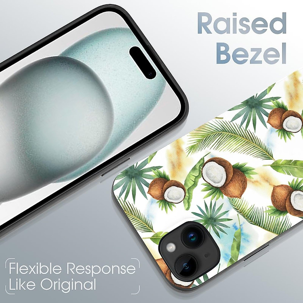 Niapessel Compatible with iPhone 15 Plus Case Coconut and Palm Trees Print Shockproof Protective Phone Cases Slim Thin Cover TPU for Women Men Boys Girls