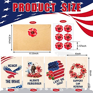 Watersay 100 Sets Veteran Thank You Cards with Envelopes and Stickers Military Appreciation Note Cards Memorial Day Watercolor Cards 4 x 6 Inch Blank Cards Bulk for Veterans Memorial Day