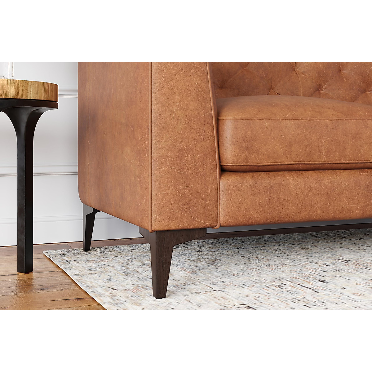 Valencia Avery Leather Couch 89" | Top Grain Nappa 11000 Leather 3 Seater with Tufted Back, Solid Wood Frame, Plush Cushioning, Saddle Tan