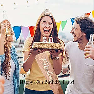 30th Birthday Sash and Tiara for Women, CIEHER 30th Birthday Decorations for Women Rose Gold 30th Birthday Sash Birthday Crown 30 & Fabulous Sash for Women 30th Birthday Gifts for Her Happy 30 Birthday Party Supplies