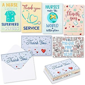 Nurse Appreciation Thank You Cards with Envelopes, 6 Designs (4 x 6 In, 24 Pack)