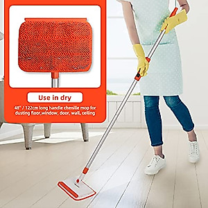 Qaestfy Wall & Baseboard Cleaner Mop Tool with 49'' Long Handle for Cleaning Window Floor Skirting Board Ceiling Bathtub Tub Tile Scrubber Brush Duster with 4 Reusable Pads