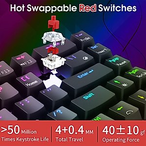 RK ROYAL KLUDGE RK68 (RK855) 65% Mechanical Gaming Keyboard, RGB Backlit Ultra-Compact 60% Layout 68 Keys Wired Keyboard, Hot Swappable Keyboard with Stand-Alone Arrow/Control Keys, Red Switch, Black