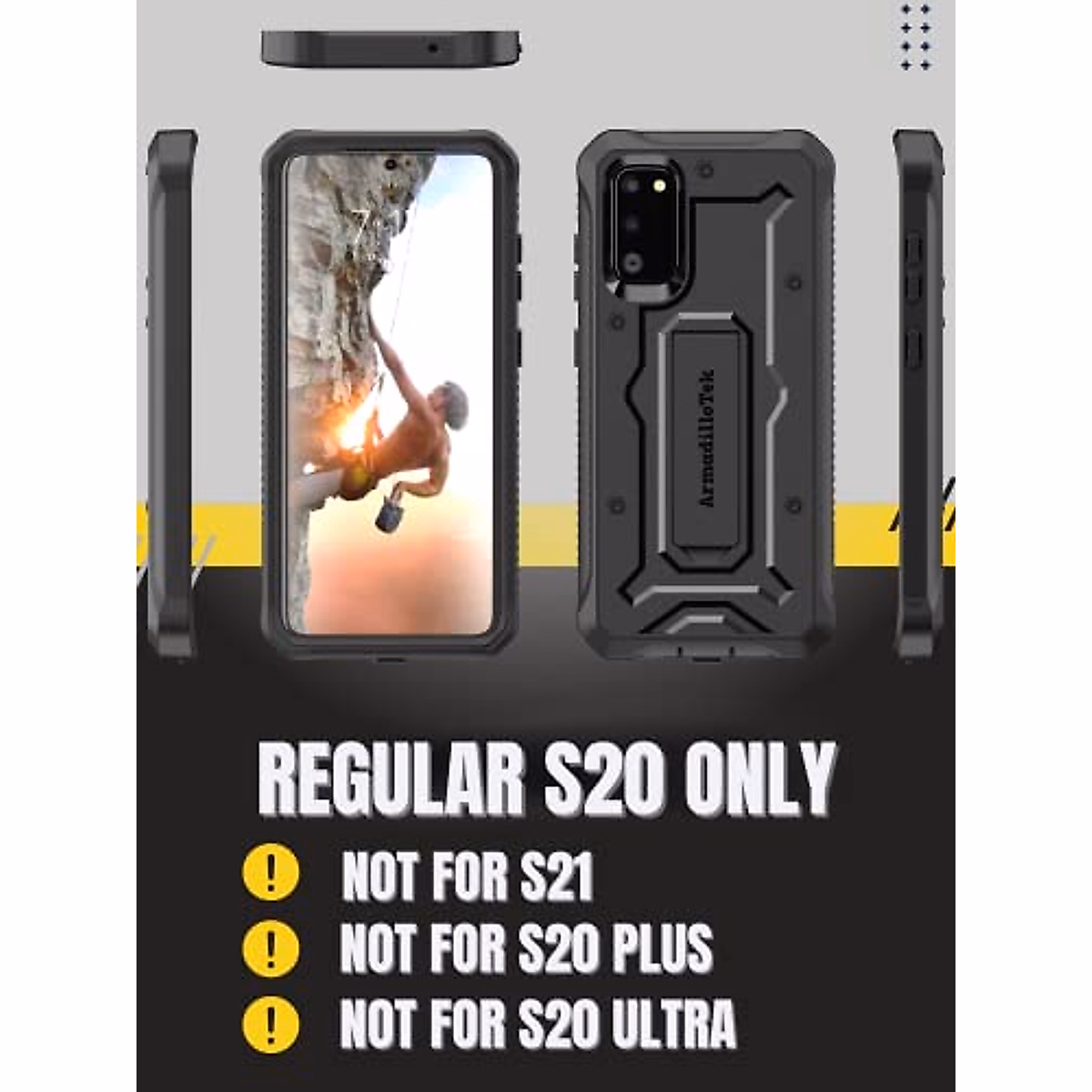 ArmadilloTek Vanguard Case Compatible with Samsung Galaxy S20 (6.2 inches) Military Grade Full-Body Rugged with Built-in Kickstand [Screenless Version] - Black