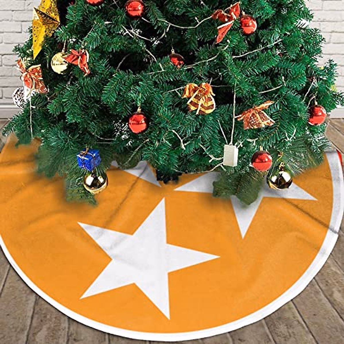 Christmas Tree Skirt, 30-48 Inch Tennessee Orange Star Flag Tree Mat for Christmas Decorations Holiday Party Ornaments