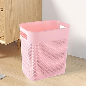 QPB Trash Can Plastic Trash Can Wastebaskets Garbage Bin Recycling Bin Slim Garbage Can Trash Bin with Handles for Narrow Space Bathroom Bedroom Laundry Home Kitchen Office (Large, Pink)