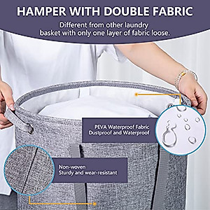 NARUNDREN Laundry Basket with Lid, 70L Round Collapsible Laundry Hamper with Handles, Freestanding Dirty Clothes Hamper Waterproof Lining for Bathroom, Laundry Room Organization Storage (Dark Grey)