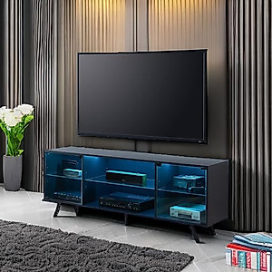 OKD Modern TV Stand for 75 Inch TV with LED Lights, Gaming Entertainment Center Media Console Television Stands with Magnetic Door & Adjustable Shelves for Living Room, Fits TVs up to 65+ Inch, Black