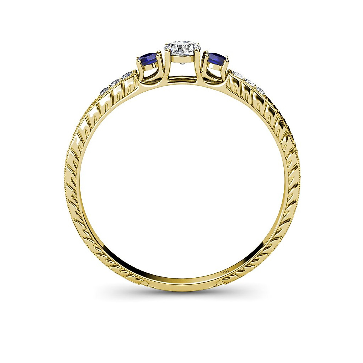 TriJewels Diamond & Blue Sapphire Women Three Stone Engagement Ring 0.42 ctw 14K Yellow Gold-4.5