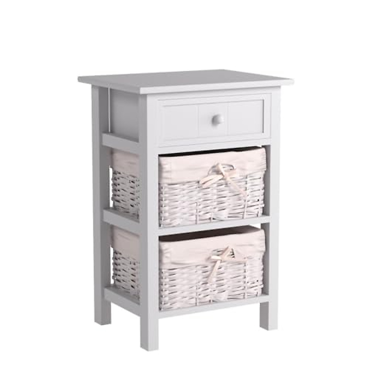 Giantex Nightstand with Drawers Wooden, W/ 2 Storage Baskets and Open Shelf for Bedroom, Bedside Sofa End Table (2, White)