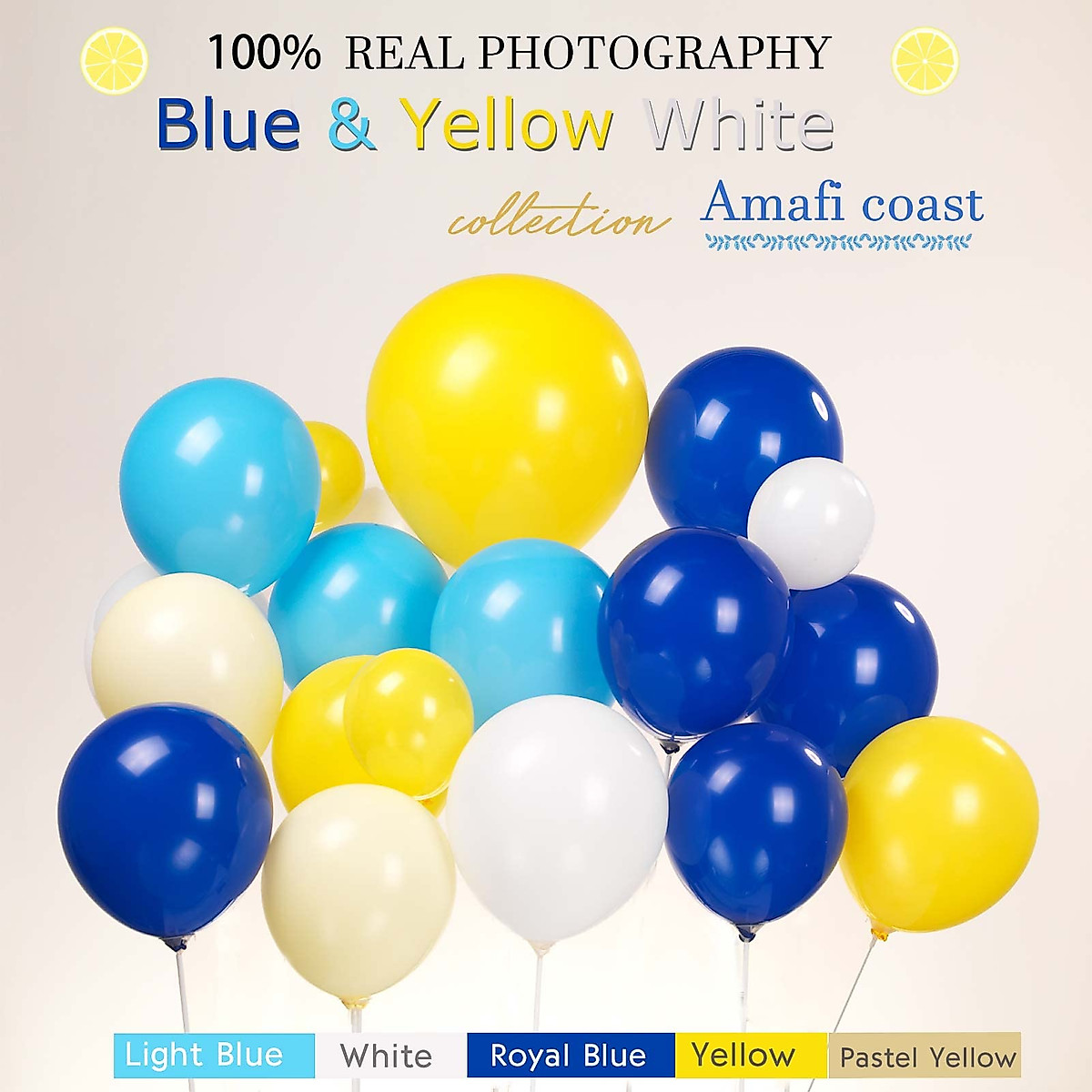 Royal Blue and Yellow balloon garland arch kit 135Pcs with Light blue Pastel Yellow white & Staaburst lemon foil balloons for Lemon main squzee bridal Shower Lemonade Birthday Party Decorations