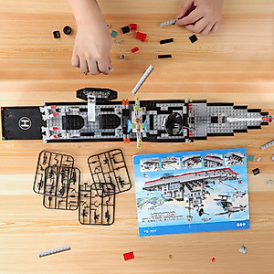 Aircraft Carrier Toy Building Blocks Set with Storage Box, 1131pcs, Army Battleship Aircraft Boat Building Toy with Army Helicopter, Come with Baseplate Lid, Gifts for Kids Boys Girls 6-12