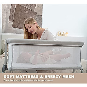 ANGELBLISS Baby Bassinet Bedside Sleeper, Easy Folding Portable Bassinet for Baby with Wheels, Adjustable Height, Included Mattress