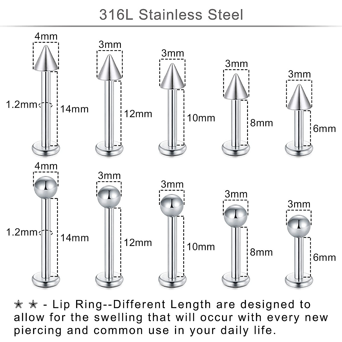 JIESIBAO 75PCS Mixed-size Piercing Kits for All Piercings,Stainless Steel Piercing Kit 14G 16G 18G 20G Piecing Needles for Ear Cartilage Tragus Nose Septum Lip Nipple Piercing Tools