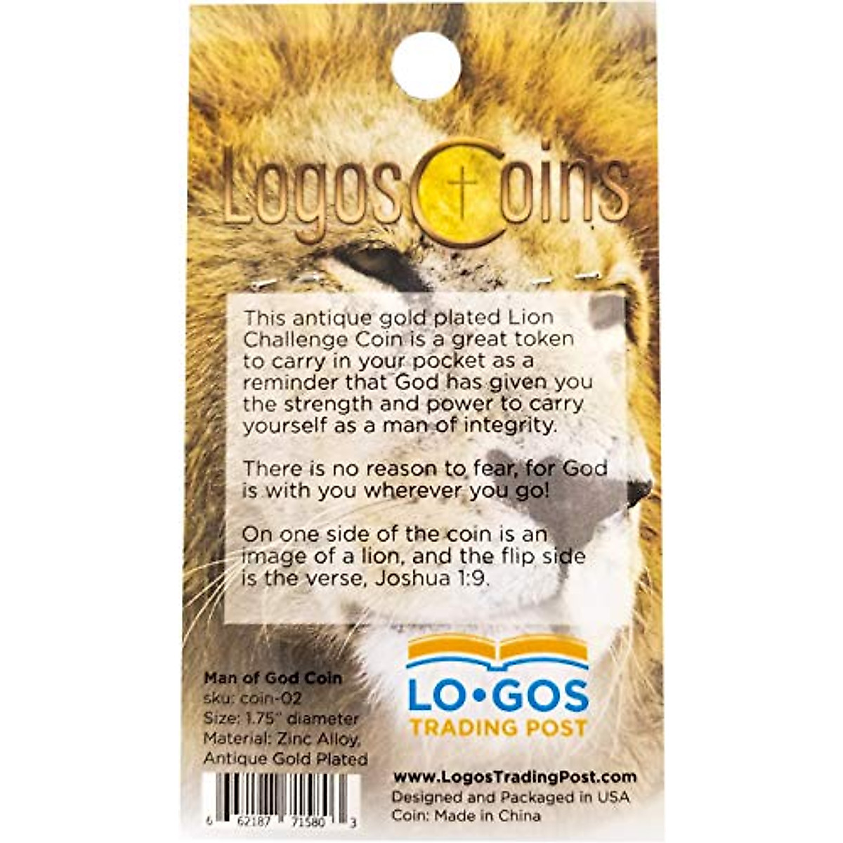 Lion of Judah, Man of God, Be Strong and Courageous, Antique Gold Plated, Challenge Coin, Joshua 1:10