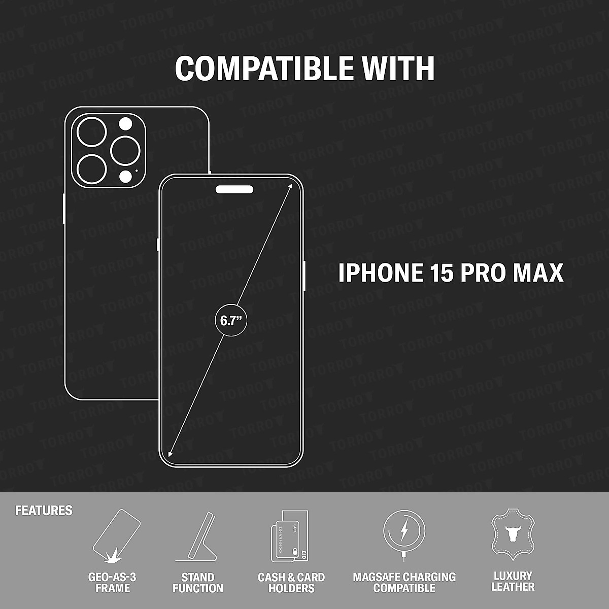 TORRO Premium Leather Case Compatible with iPhone 15 Pro Max 6.7" – Genuine Leather Wallet Flip Folio Case with Kickstand and Card Slots (Compatible with Official MagSafe Chargers) - Dark Brown