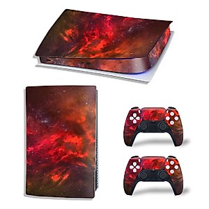 DOMILINA Full Body Vinyl Decal Cover for PS5 Digital Edition Console & Controllers - Red Galaxy