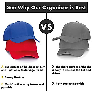 LASOSA Hat Organizer for Closet, Set of 2 - Space-Saving Cap Rack for Baseball Hats, Beanies, Scarves and More - Portable, Adjustable and Easy to Install - Premium Quality, Durable Design (Black)