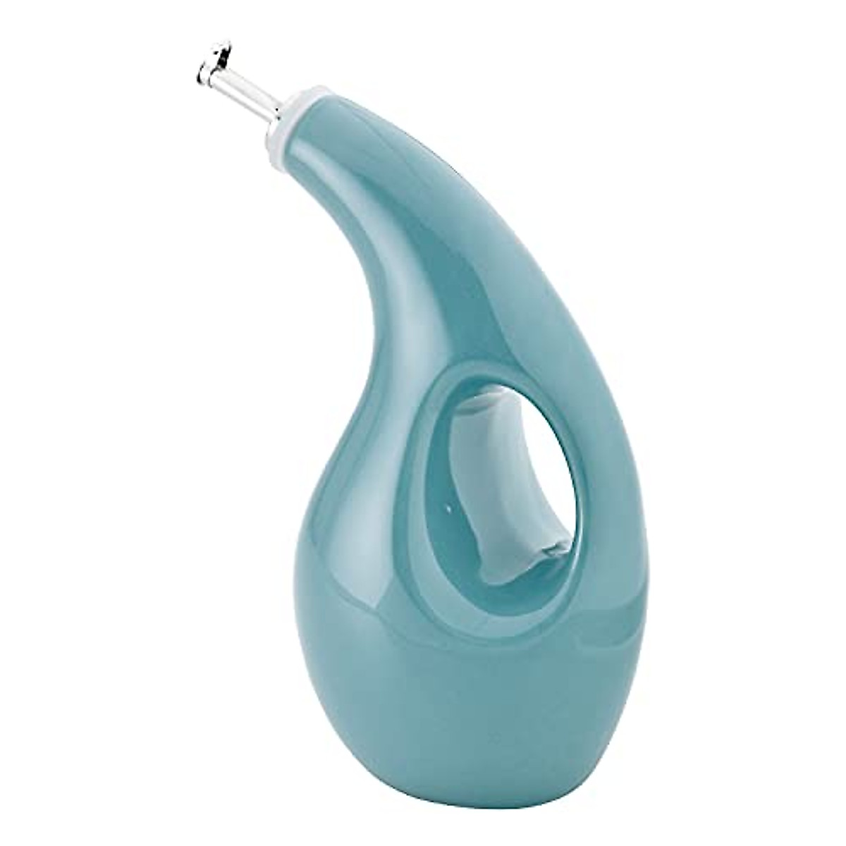 Rachael Ray 48467 Ceramic EVOO Oil and Vinegar Dispensing Bottle with Spout, 24 Ounce - Agave Blue