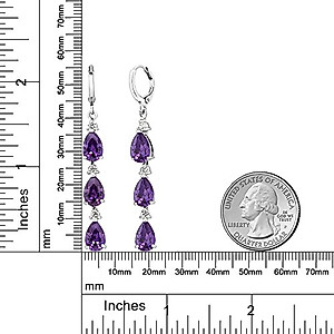 Gem Stone King Stunning 2 Inch Purple Pear Shape CZ Zirconia Rhodium Plated Dangle Earrings For Women