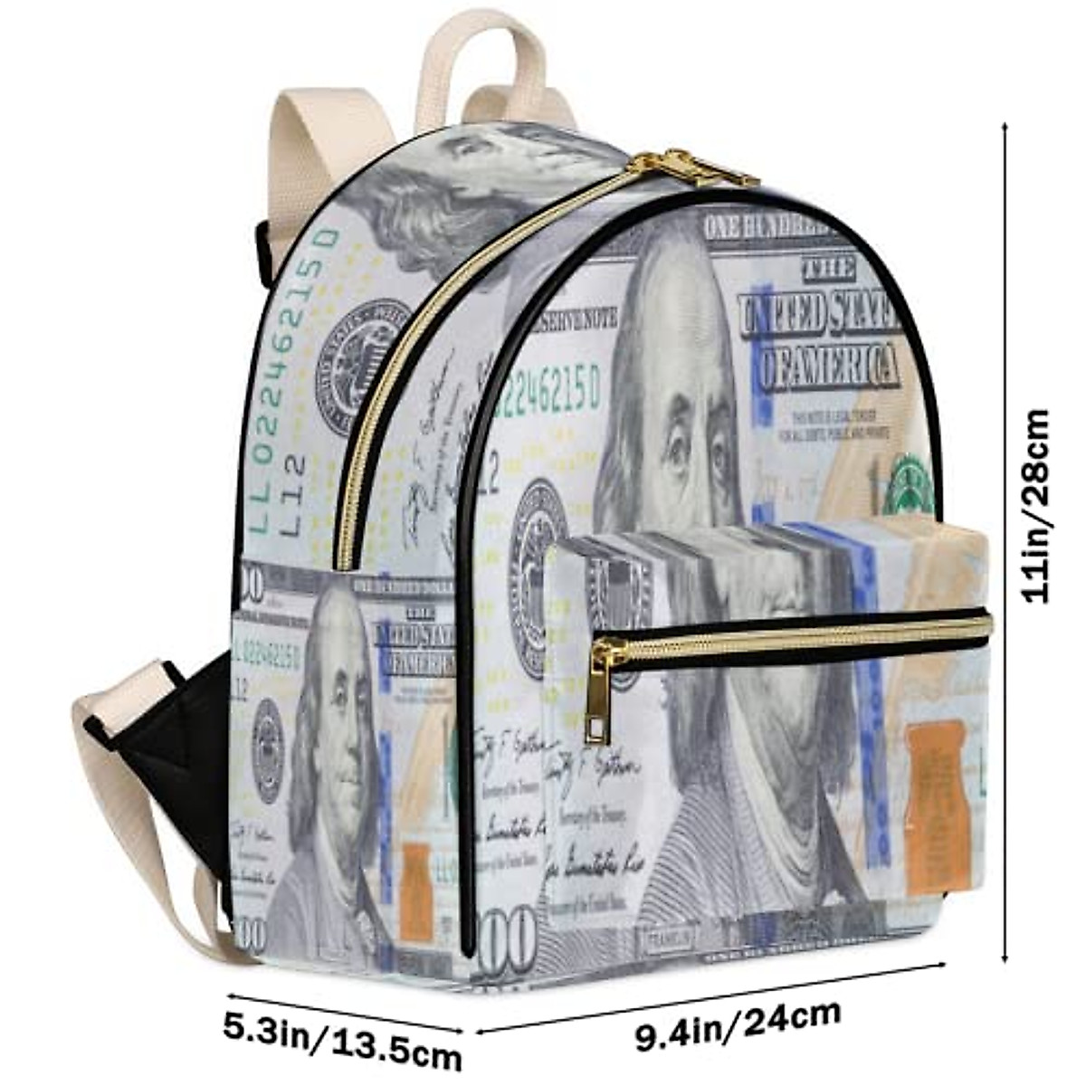 Backpack Purse for Women Money 100 Dollar Bill PU Leather Mini Backpack Small Fashion Casual Shoulder Bag Lightweight Waterproof Daypacks for Ladies Kids Teen Girl Travel Hiking